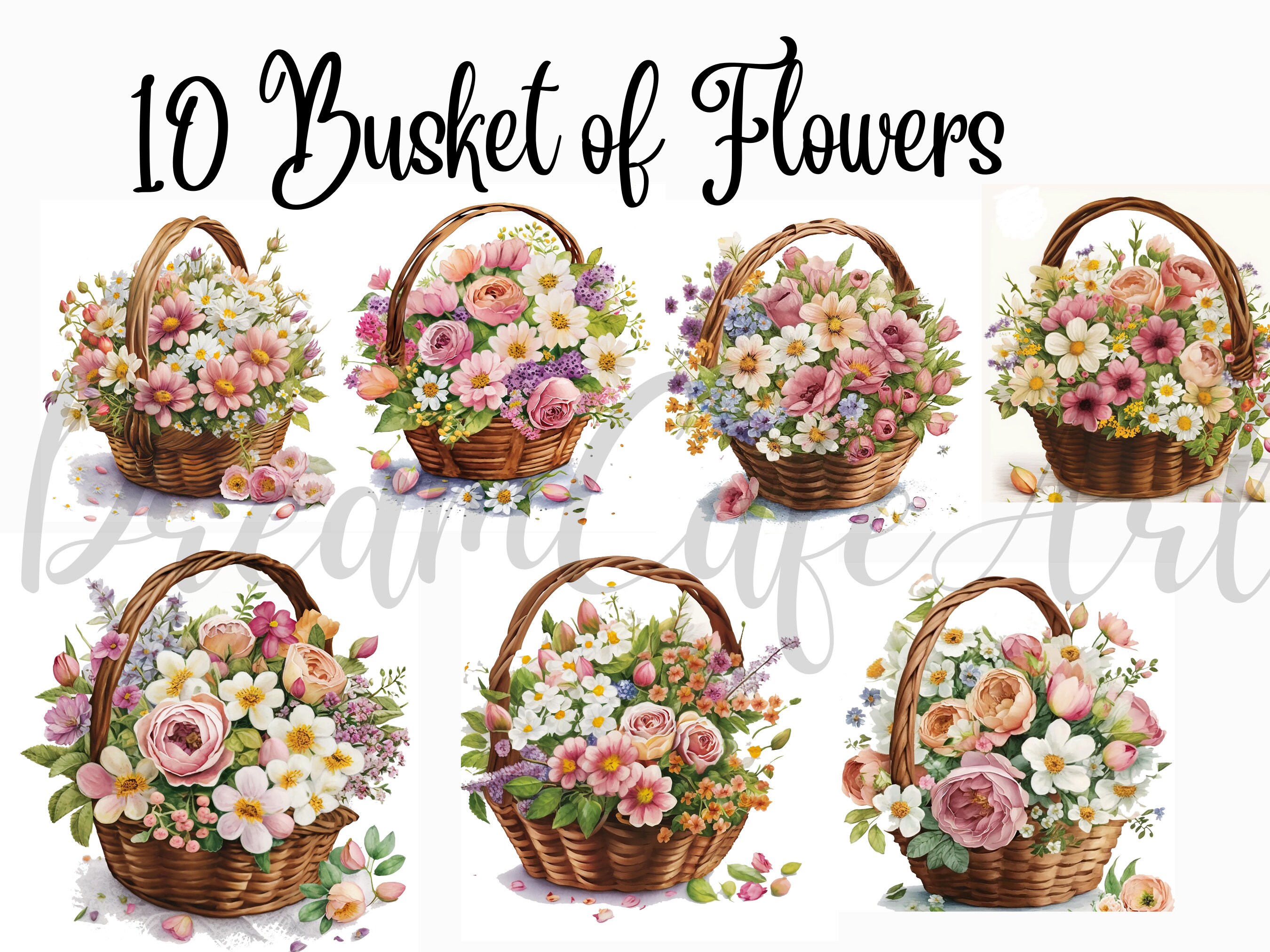 10 Busket of Flowers Clipart Jpgs Digital Download Card - Etsy UK