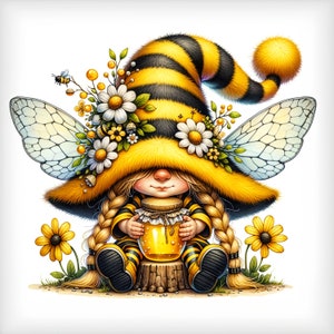 41 JPG, Bumble Bee Gnome Girl Bundle, Gnome Clipart, Spring Gnome ...