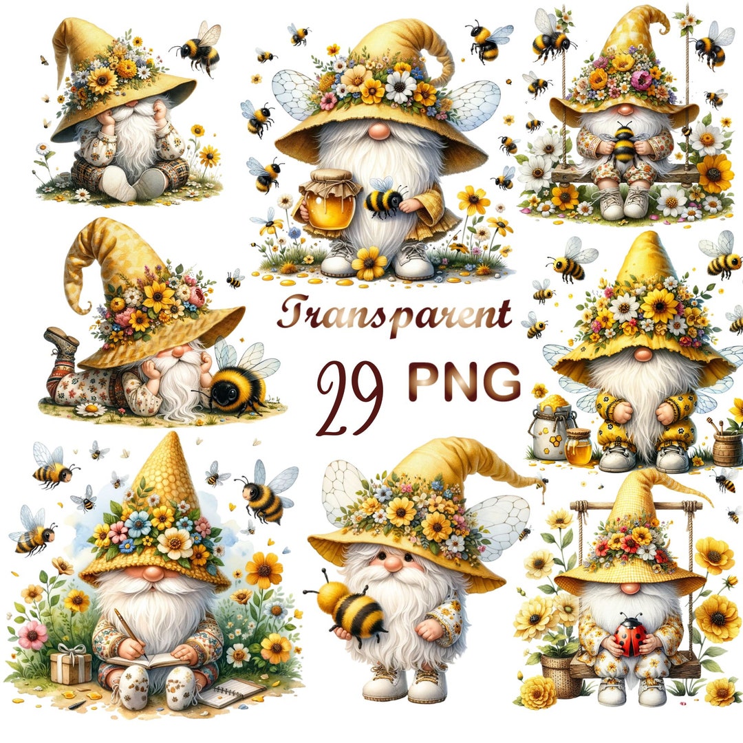 29 PNG, Flower Bee Gnome Clipart Bundles,gnome With Flowers,clipart for ...
