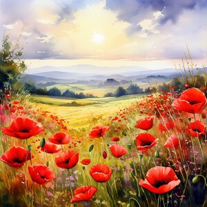 30 Poppy Fields Clipart Jpgs, Printable Poppy Fields Digital Paper ...