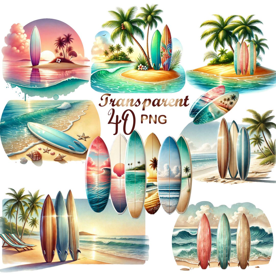 Surfboard Clipart 40 PNG | Aloha Surfing Graphics | Retro Hawaii Beach ...