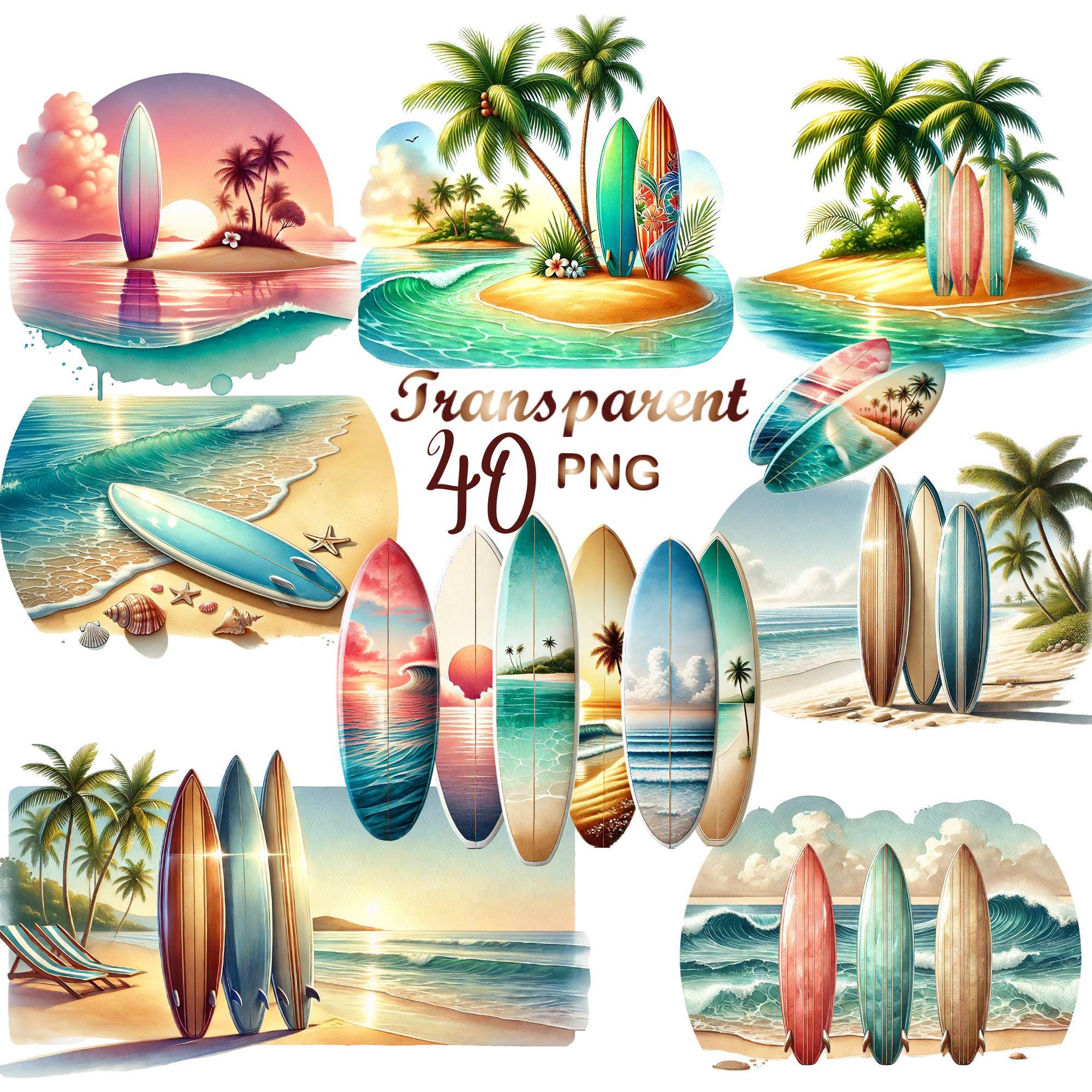 Surfboard Clipart 40 PNG | Aloha Surfing Graphics | Retro Hawaii Beach ...