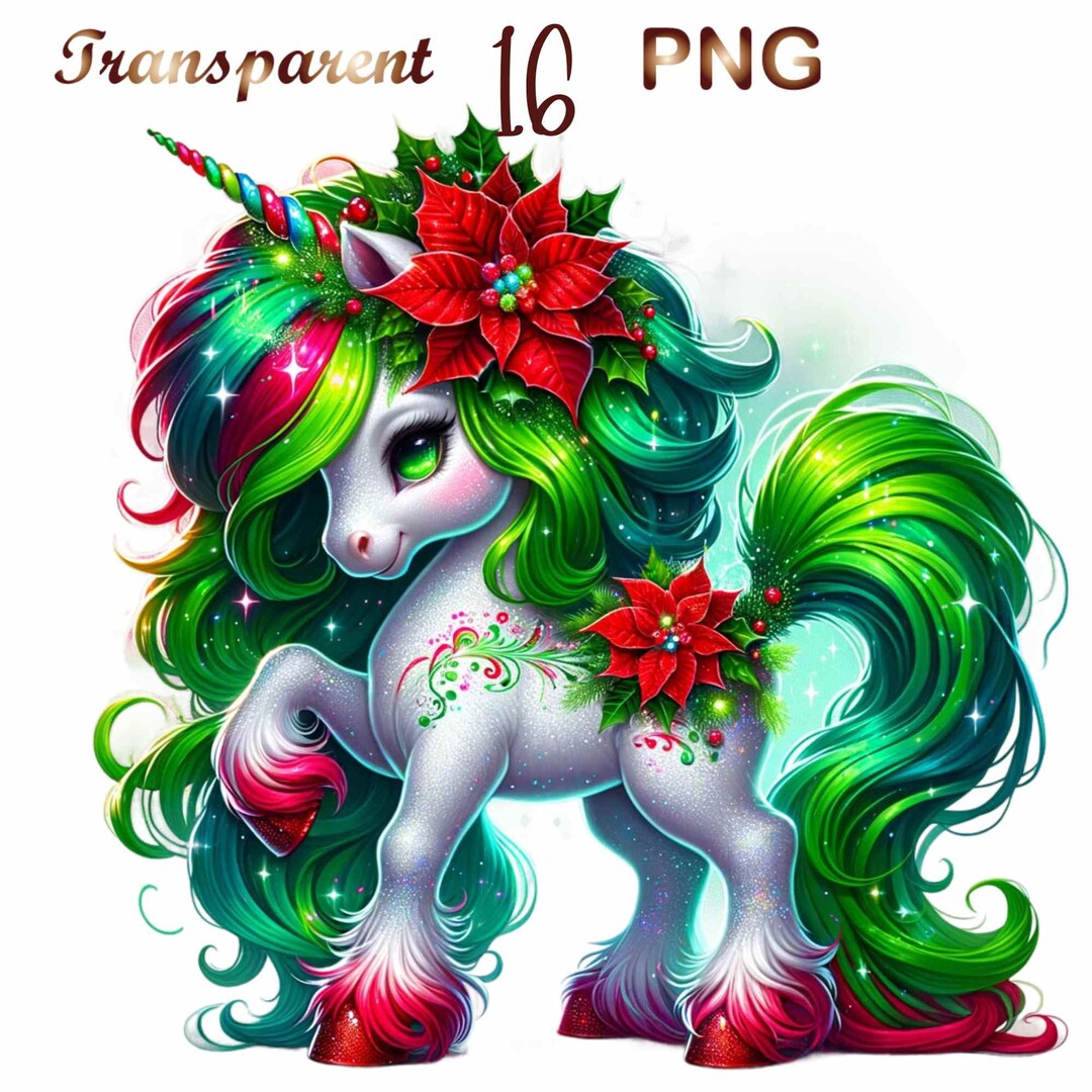 16 Christmas Unicorn Clipart, PNG Baby Unicorn Watercolor Clipart ...
