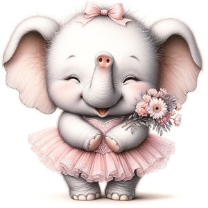 9 PNG/JPG, Watercolor Ballerina Elephant Clipart, Ballet Elephant in ...