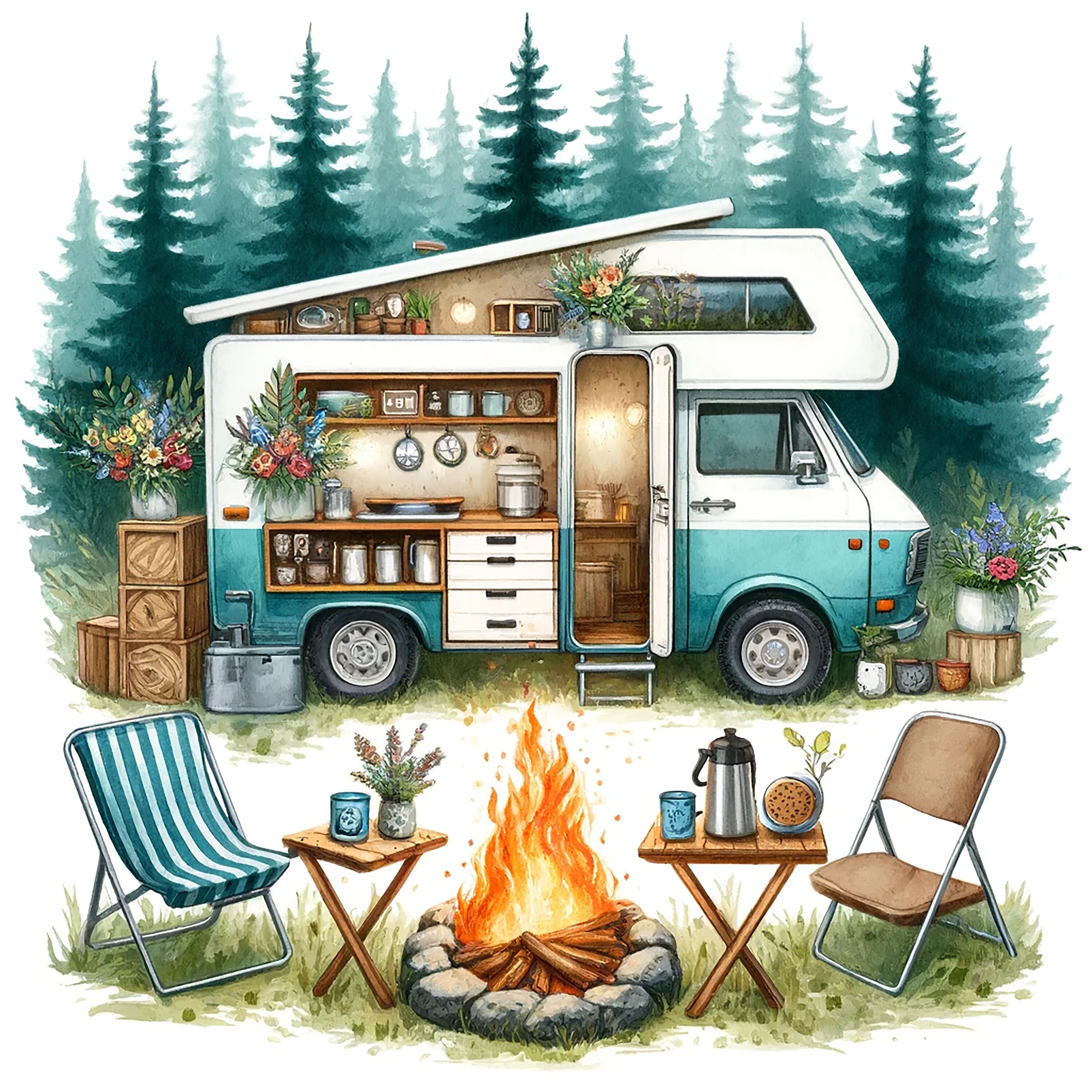 12 PNG/JPG, Cute Caravan Clipart,printable Image,junk Journal,camping ...