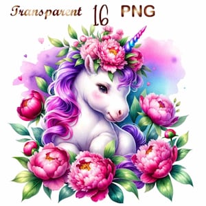650 PNG, Unicorn Png Bundle, Cute Unicorn Clipart Bundle, Rainbow ...