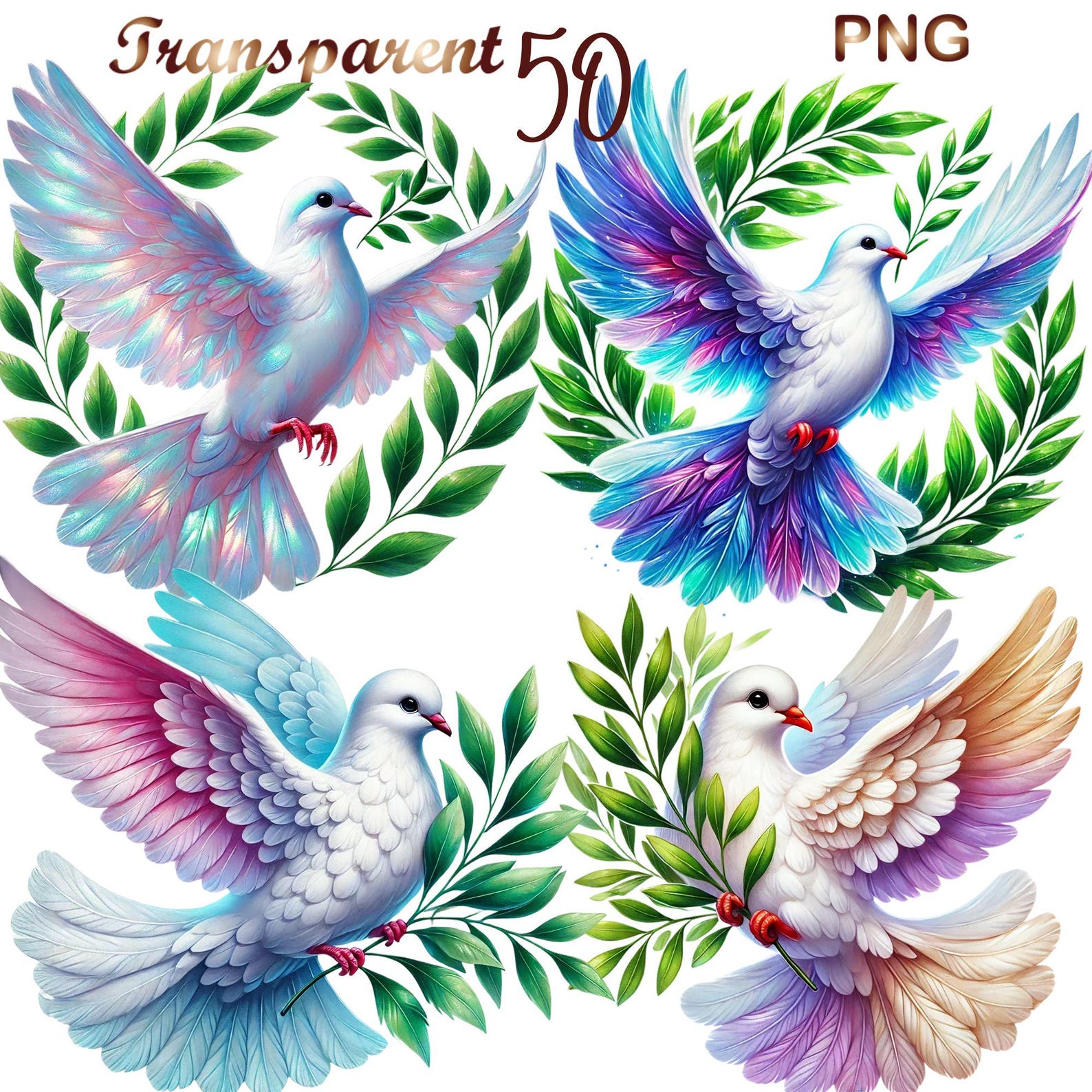50 PNG Set 1 Doves Clipart Bundle, Peaceful Bird Graphics Designs ...