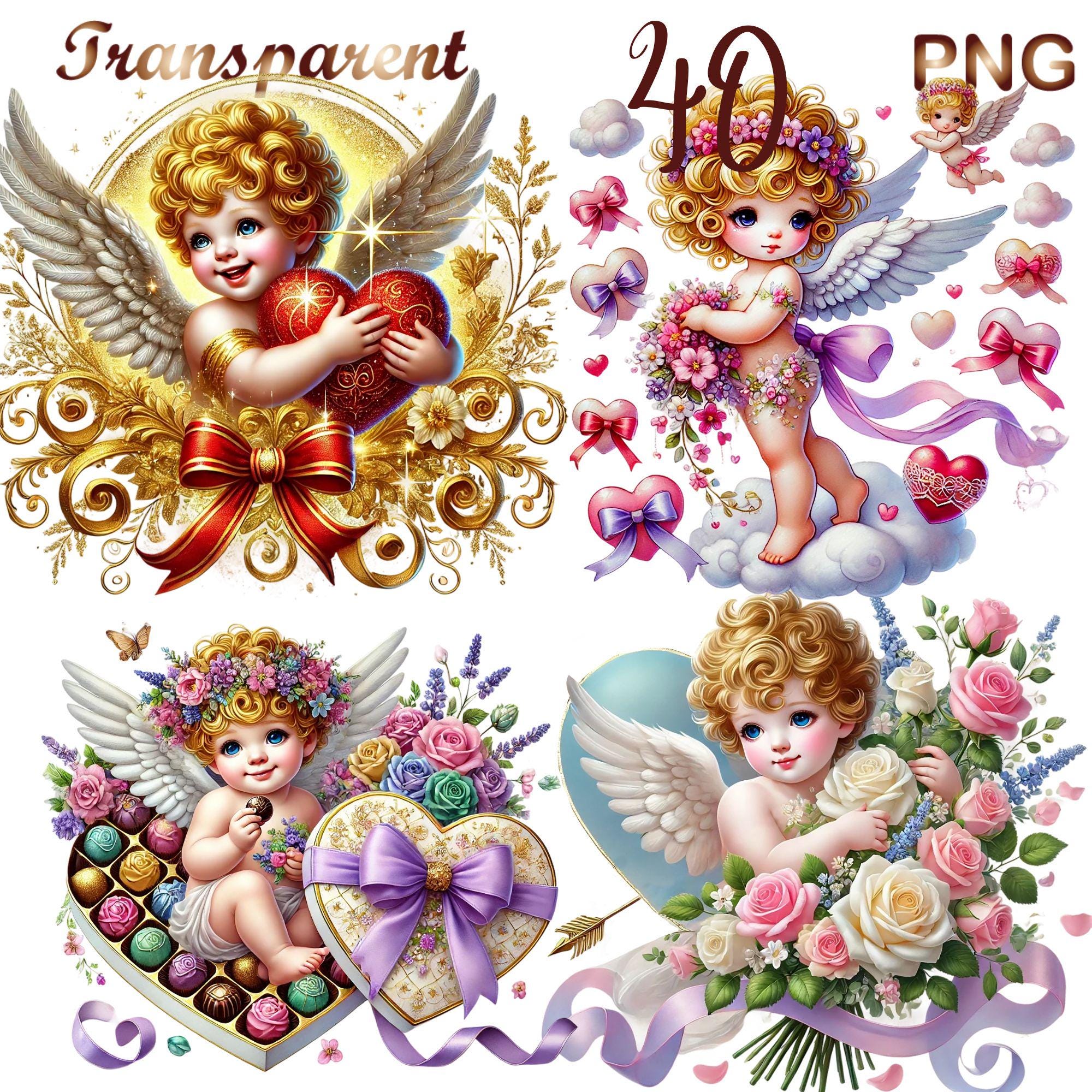40 PNG Valentine's Cupids Clipart Bundle, Valentine's Day Cupid ...