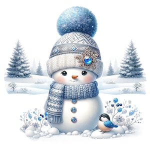 31 PNG, Watercolor Blue Snowman Collection Clipart, Festive Snowman ...