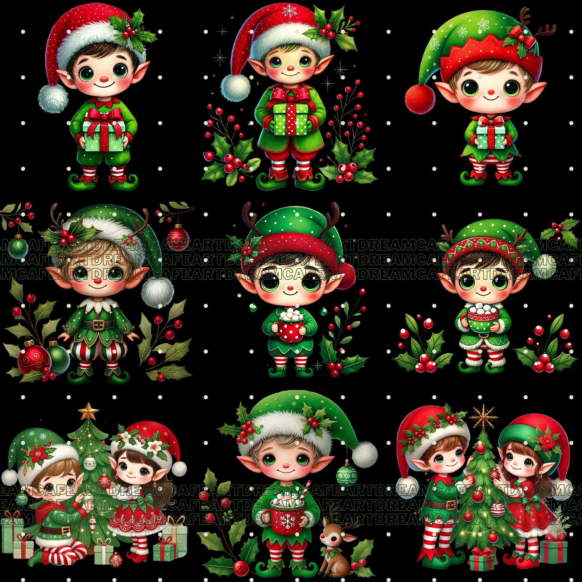70 PNG Cute Elfs Clipart Bundle, X-mas Clipart, Adorable Holiday Elves ...