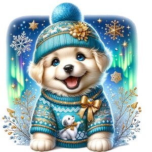 20 Jpgs, Winter Puppy Dog Clipart, Commercial Use, Watercolor Clipart ...