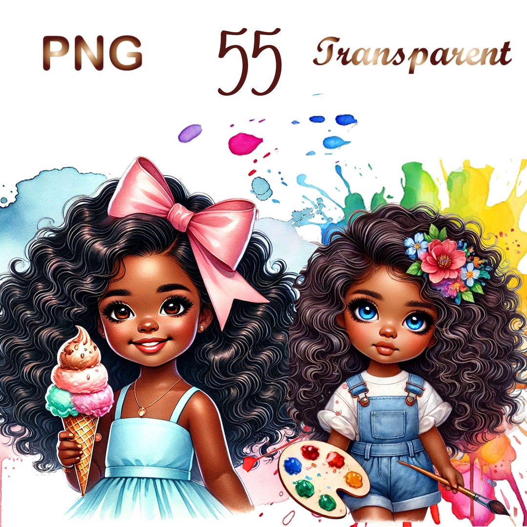 55 PNG Little Girls Clipart Bundle, Cute Black Skin Girl Graphics ...