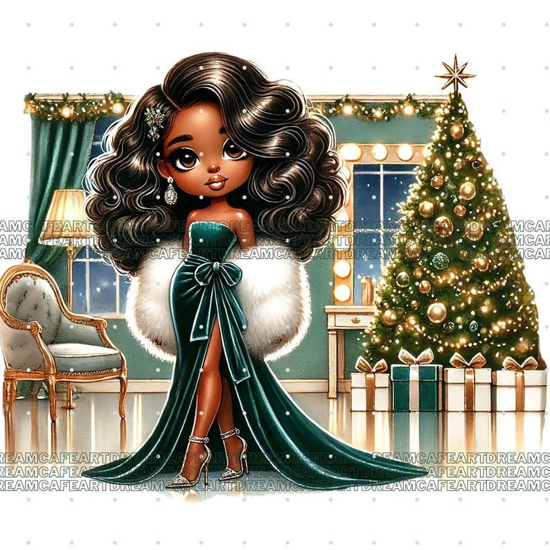 27 PNG Afro-american Christmas Girls Clipart | Glam Holiday Women ...