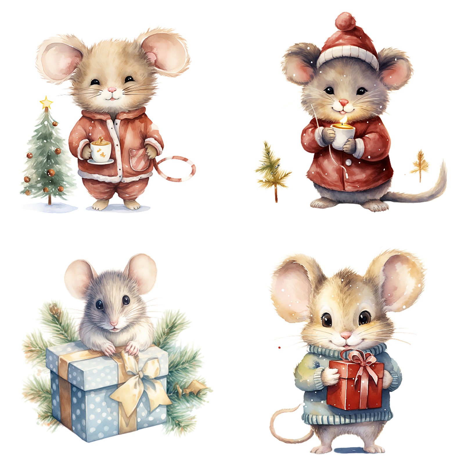 12 Christmas Mouse PNG, Xmas Mouse Clipart, Mouse in Pajamas Clipart ...