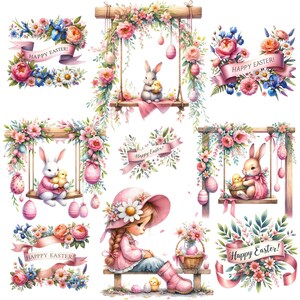 50 PNG, Easter Village Clipart Bundle, Easter Gnome Clipart, Pink ...