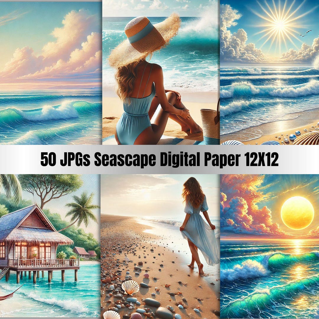 50 Jpgs Seascape Clipart Bundle, High Quality, Digital Planner, Paper ...