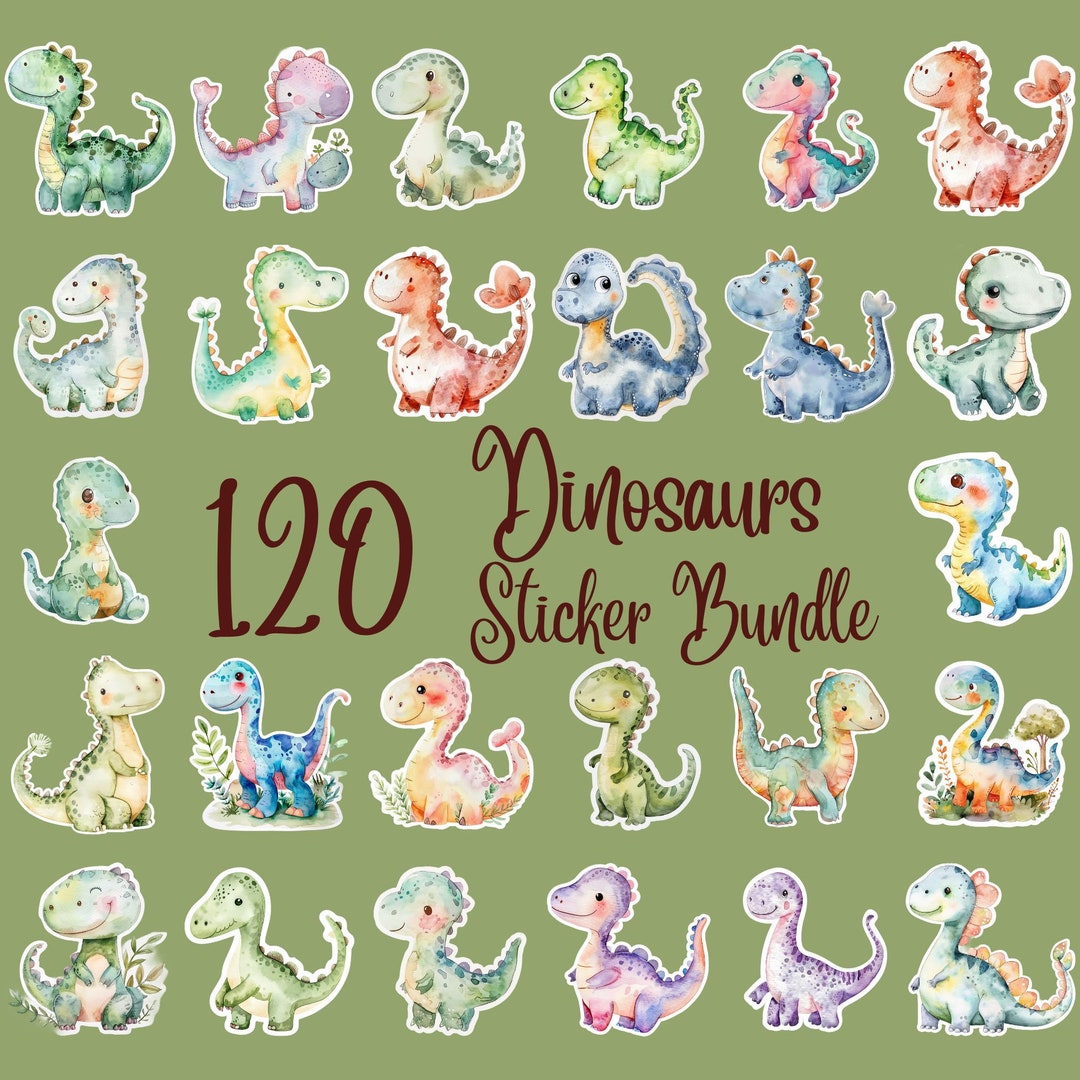 120 PNG, Cute Dinosaurs Sticker Bundle, Cute Dinosaurs Clipart, Digital ...