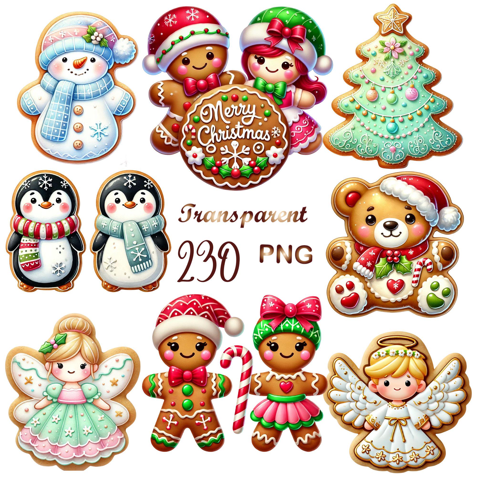 Gingerbread Clipart Bundle, 230PNG Festive Cookie Graphics, Holiday ...