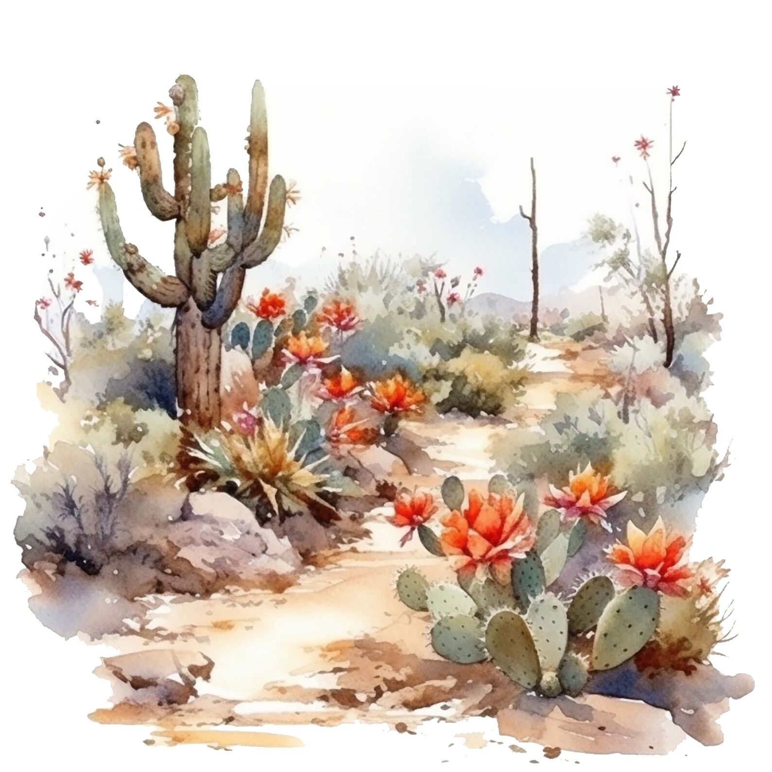 11 Watercolor Desert Clipart, Cactus Clipart, Jpgs, Commercial Use ...