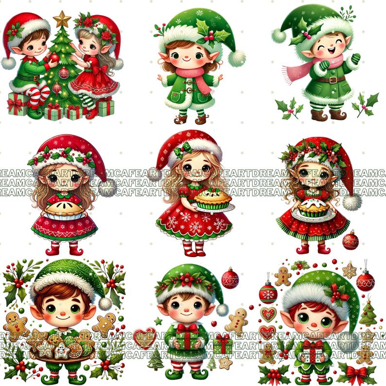 70 PNG Cute Elfs Clipart Bundle, X-mas Clipart, Adorable Holiday Elves ...