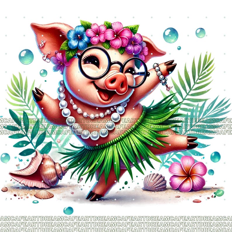 Hawaiian Pig Clipart Bundle – 37 Tropical Hula Pig PNG, Cute Summer ...