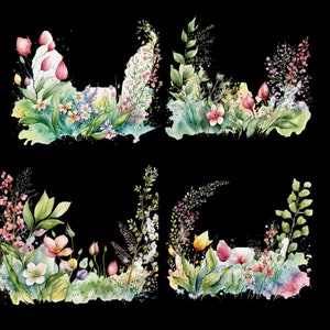 10 Watercolor Spring Border Clipart, Spring Border Art, Wildflowers ...