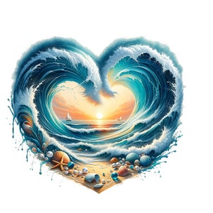 19 PNG, Beach Heart Watercolor Clipart Bundle, Ocean Heart Clipart ...