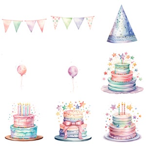 51 Watercolor Birthday Clipart, Happy Birthday PNG Bundle for ...