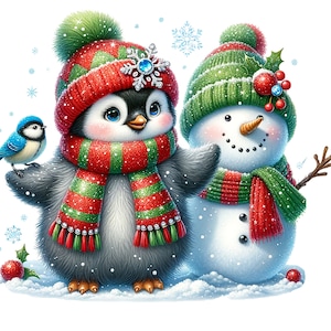 12 Winter Penguin Clipart PNG and JPG, Set 3, Christmas Penguin Clipart ...