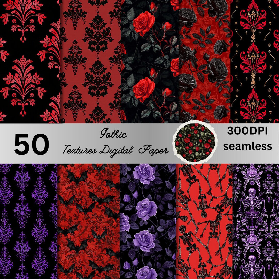 50 Vampire Digital Papers, Halloween Digital Papers, Damask Rose Gothic ...