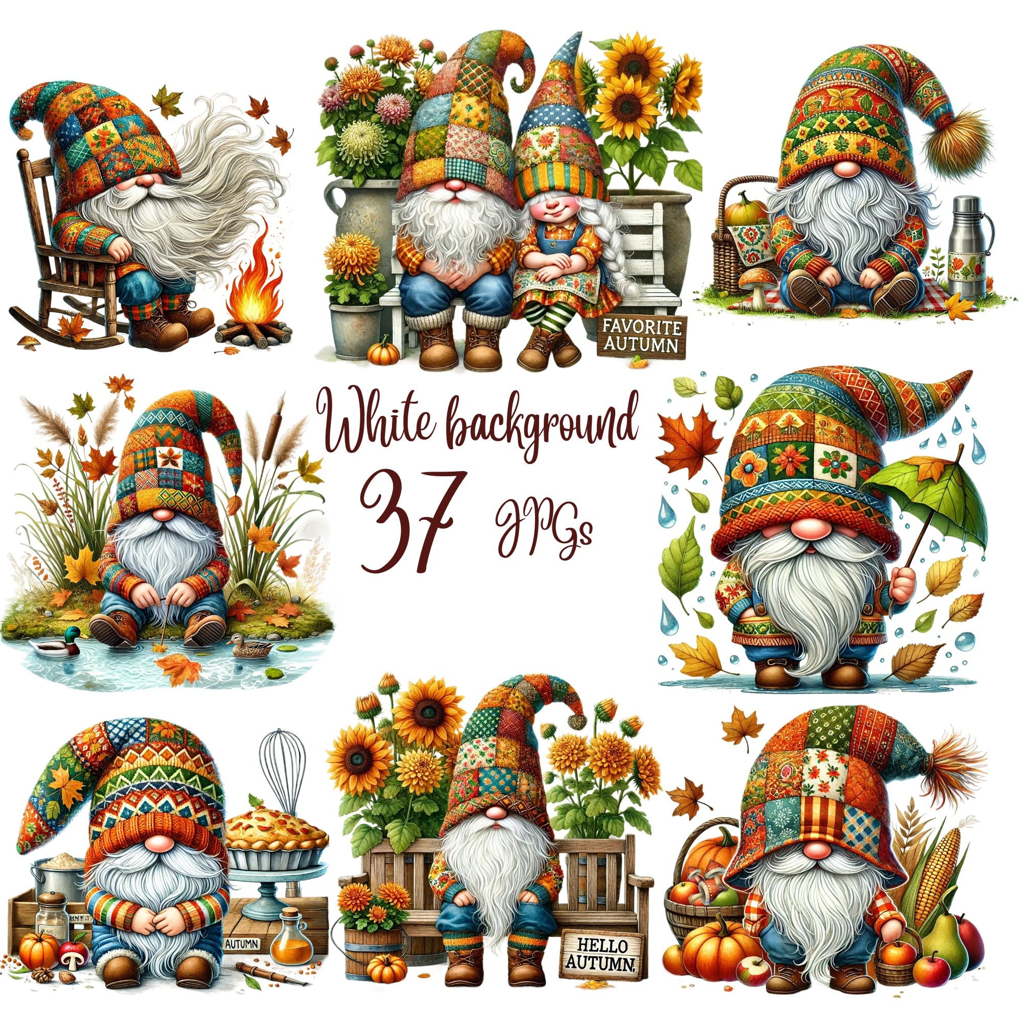 37 JPG, Autumn Gnome Clipart Bundle, Autumn Gnome Clipart, Autumn ...