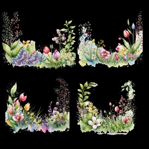 10 Watercolor Spring Border Clipart, Spring Border Art, Wildflowers ...