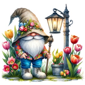30 PNG, Watercolor Gnomes Garden Collection Clipart Bundles,gnome With ...