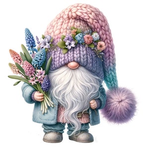 30 PNG, Watercolor Spring Gnome Clipart Bundles, Gnome With Flowers ...