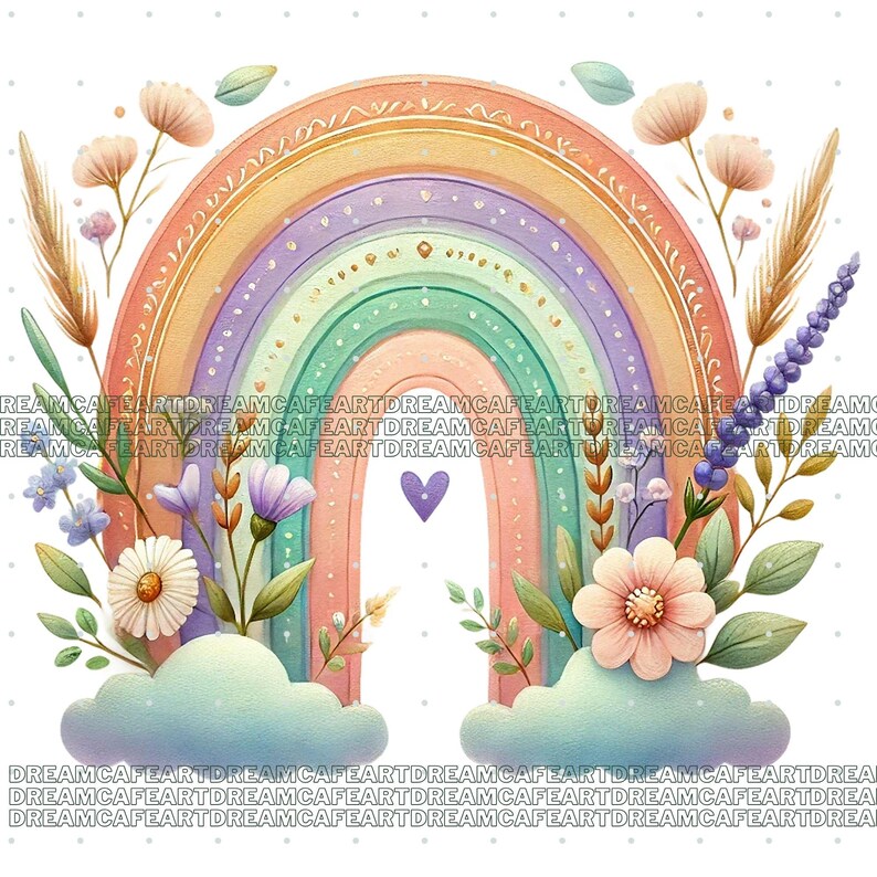 50 PNG Boho Rainbows Clipart Bundle, Cute Rainbow Clipart, Boho Floral ...