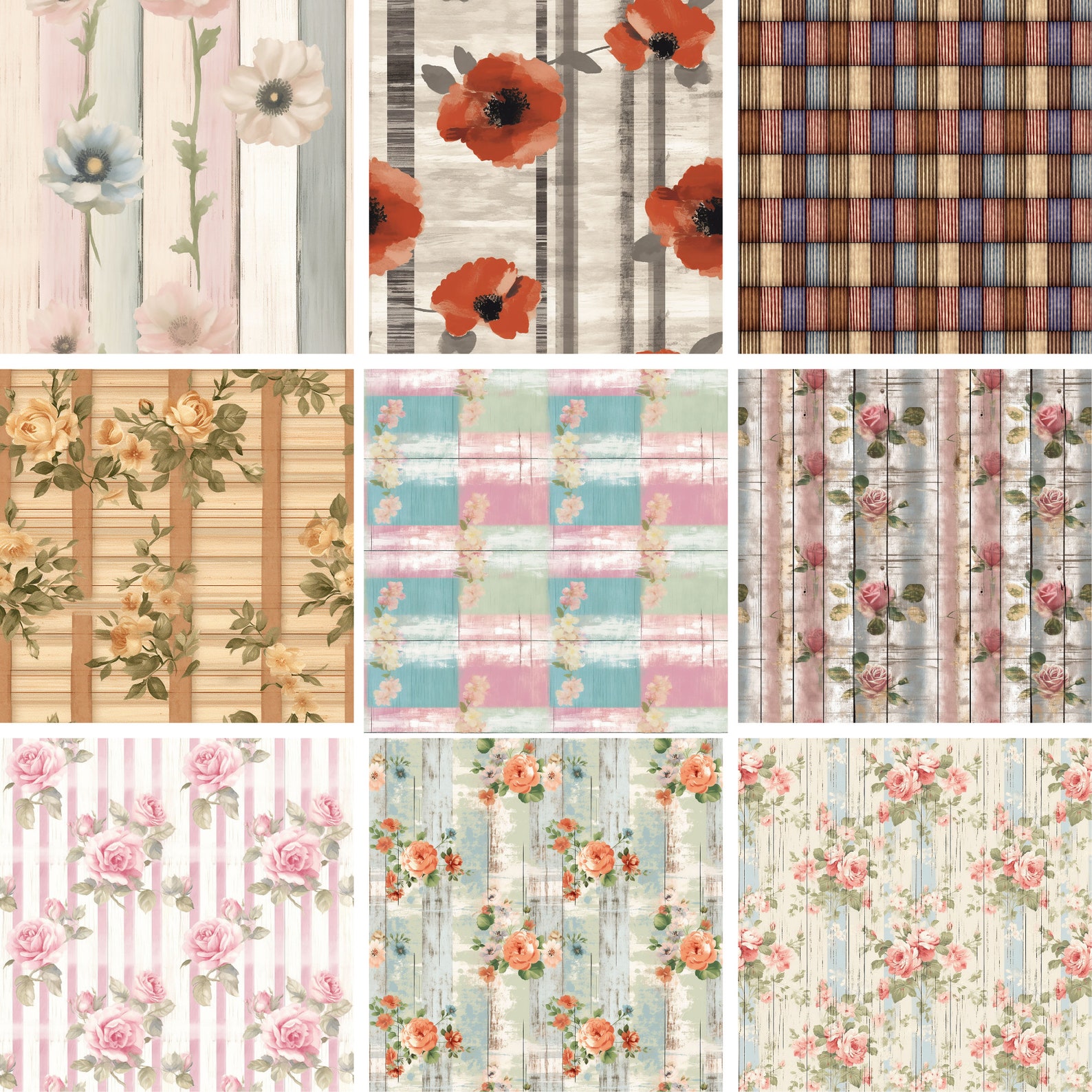 25 Vintage Shabby Chic Seamless Digital Paper, Shabby Chic Stripes ...