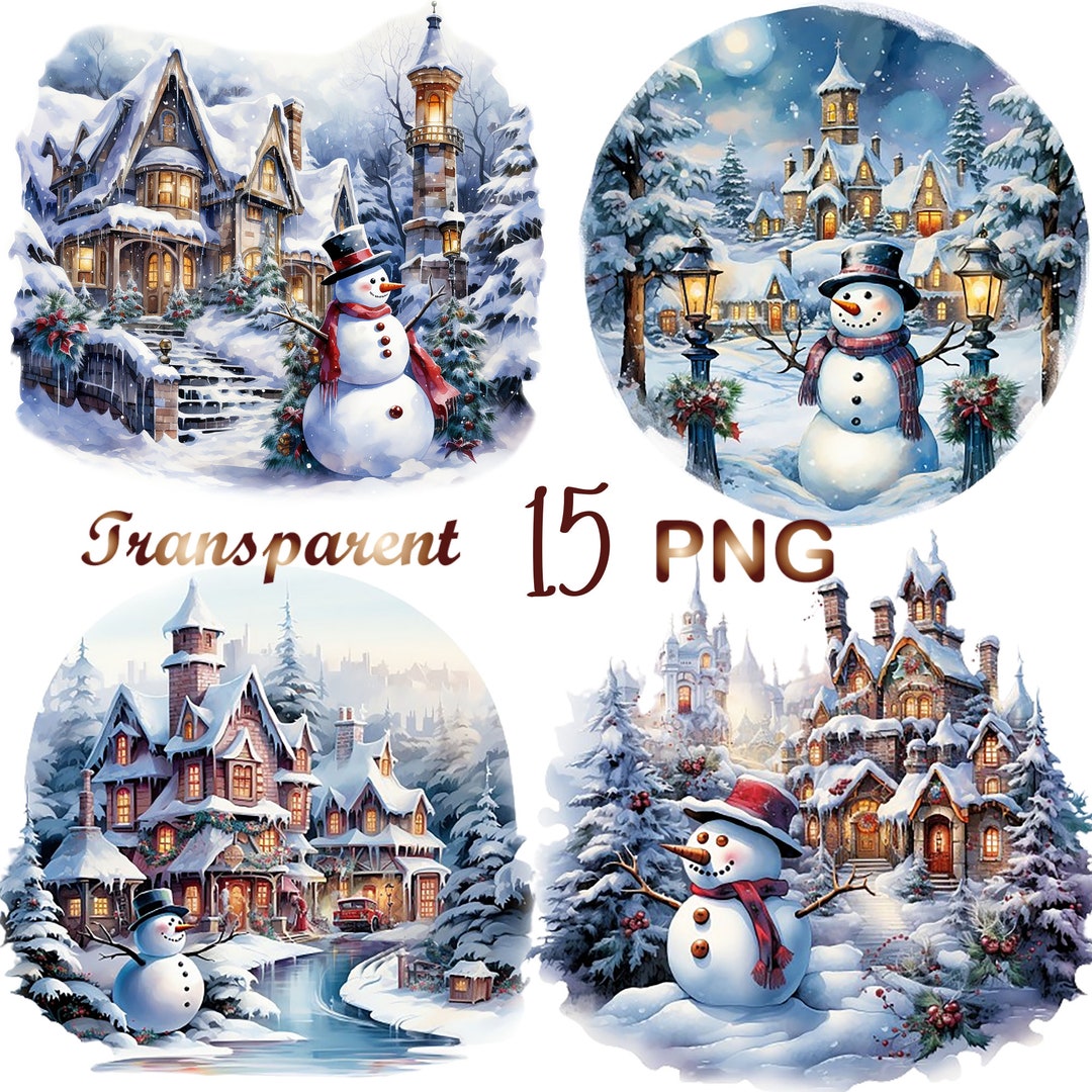 15 Snowman Night Clipart Bundle PNG, Winter Snowman Clipart, Christmas ...