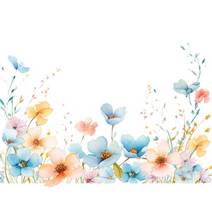 10 Flower Border Clipart, High Quality Jpgs, Sky Blue, Yellow, Peach ...