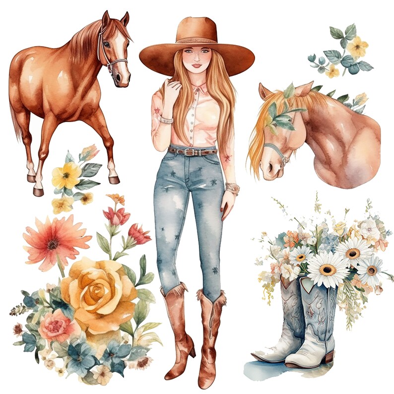 8 Cowgirl Clipart Western Clipart Horse Clipart Jpgs - Etsy