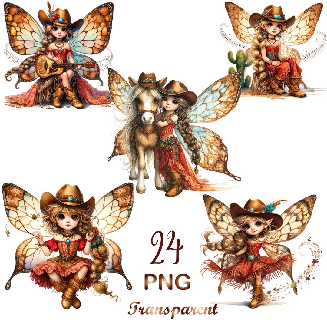 24 PNG, Cowgirl Fairy Clipart Bundle, Cowgirl Clipart, Cowgirl Clipart ...