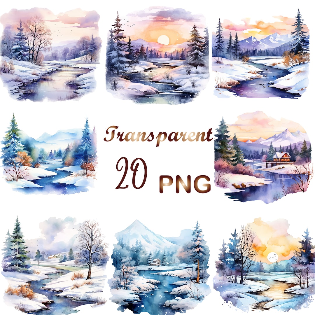 20 Watercolor Winter Scenery Clipart PNG, Watercolor Christmas Clipart ...