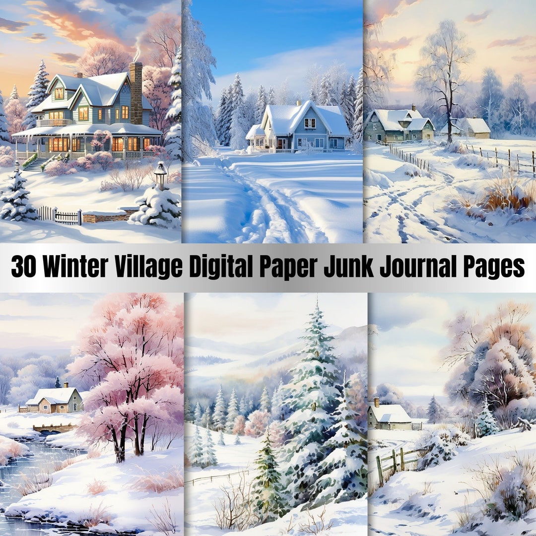 30 Watercolor Printable Winter Village Landscape Digital Paper Set ...