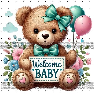 36 PNG Set 2 Welcome Teddy Bear Clipart Bundle,baby Teddies Newborns ...