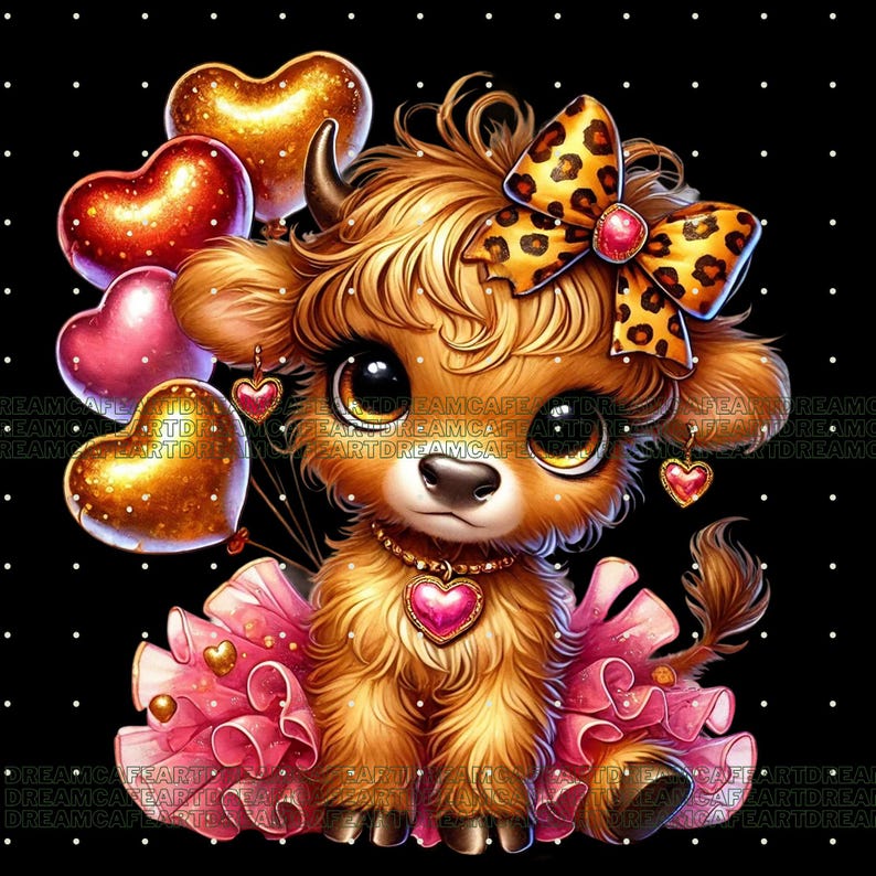 Valentine Highland Cow Clipart Bundle 34 PNG, Cute Baby Calf Pngs, Love ...