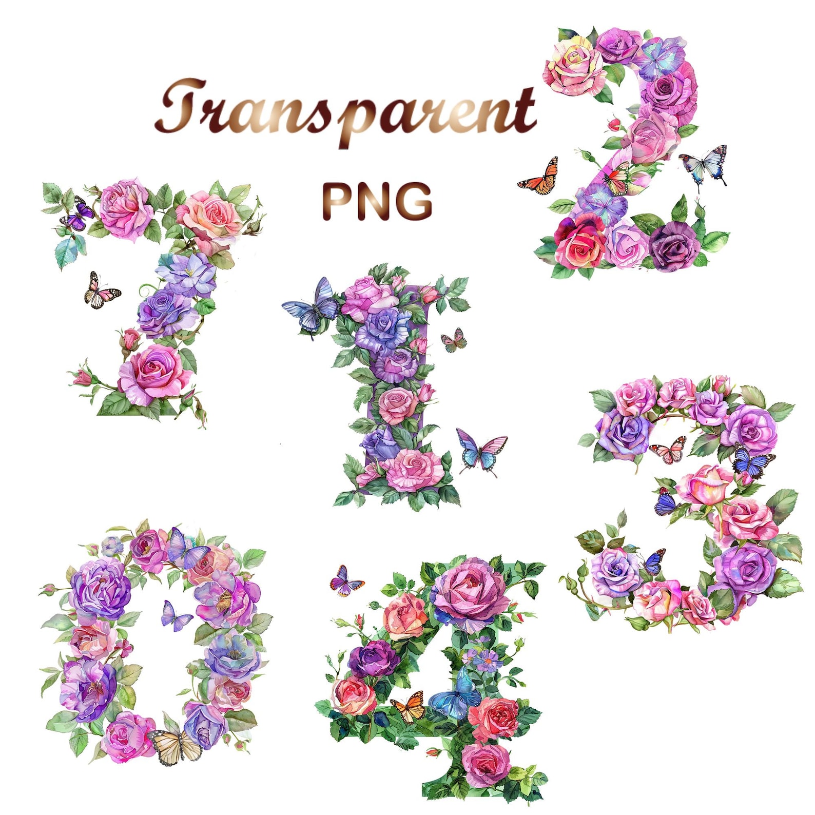 Floral Numbers Clipart Bundle, Roses Numbers Clipart Bundle,roses ...