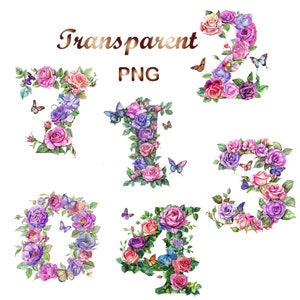 Floral Numbers Clipart Bundle, Roses Numbers Clipart Bundle,roses ...