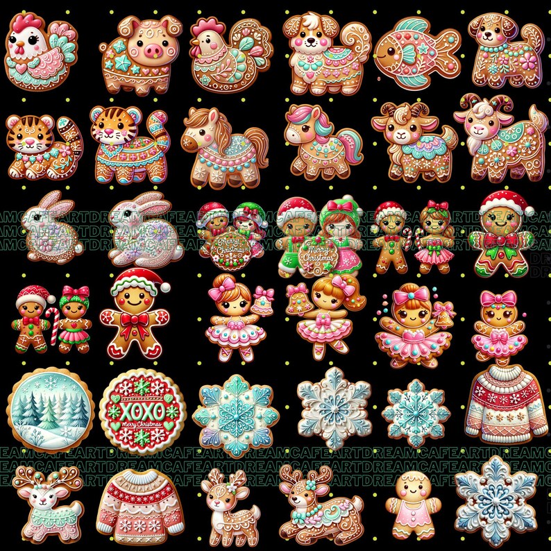 Gingerbread Clipart Bundle, 230PNG Festive Cookie Graphics, Holiday ...
