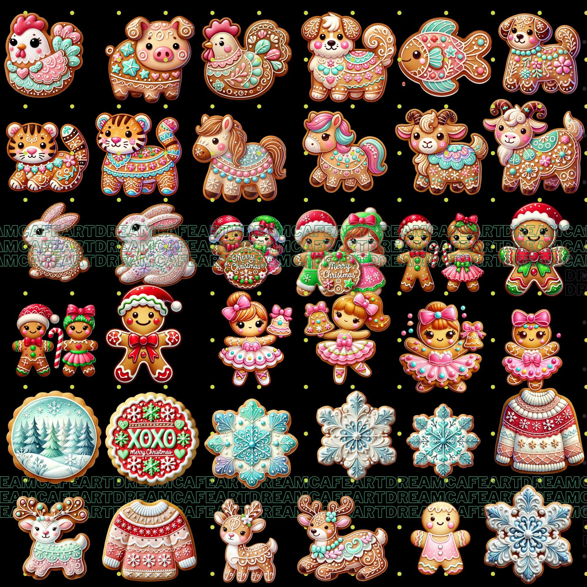 Gingerbread Clipart Bundle, 230PNG Festive Cookie Graphics, Holiday ...