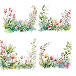 10 Watercolor Spring Border Clipart, Spring Border Art, Wildflowers ...