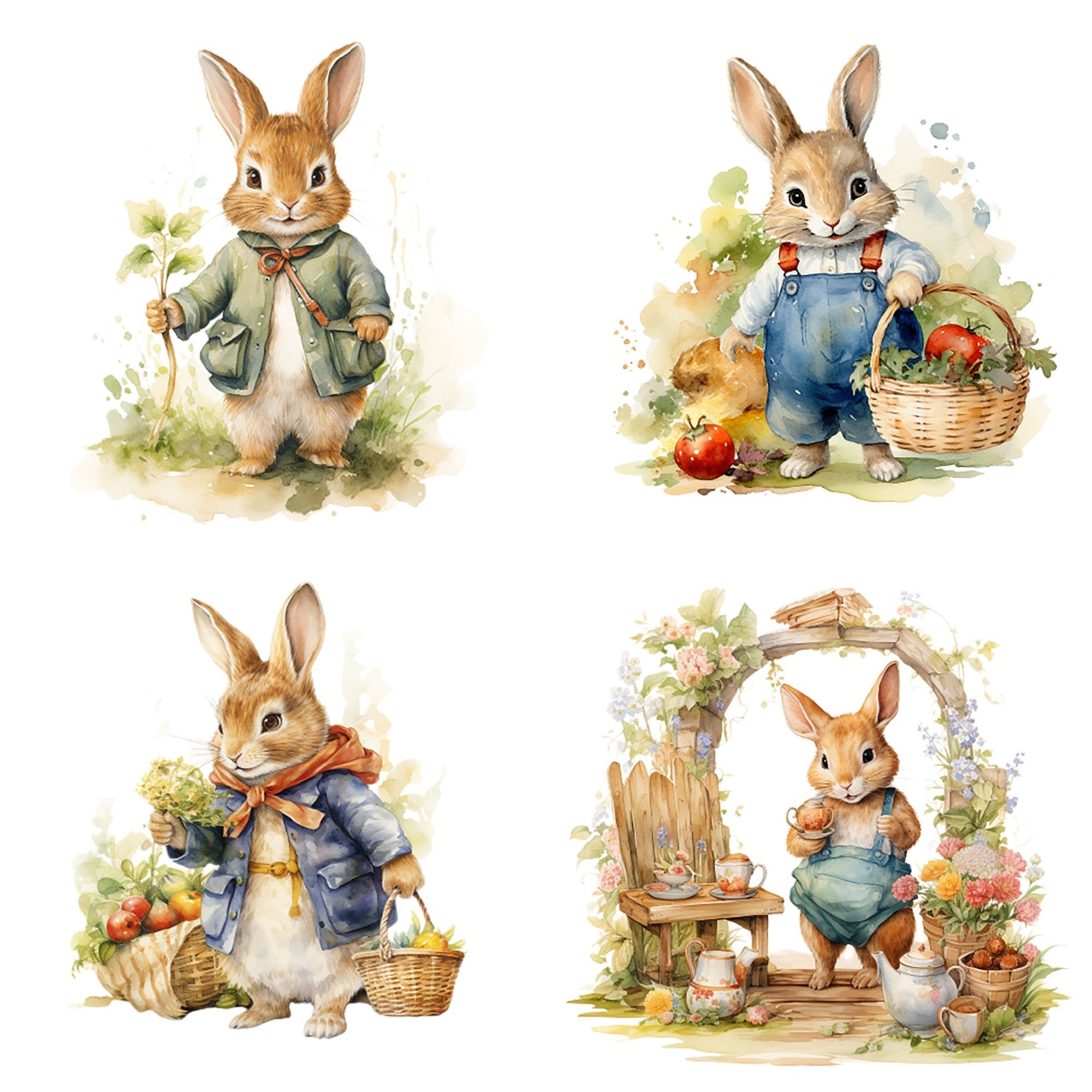 23 Easter Bunny Clipart PNG, Watercolor Pastel Bunny Clipart PNG, Bunny ...